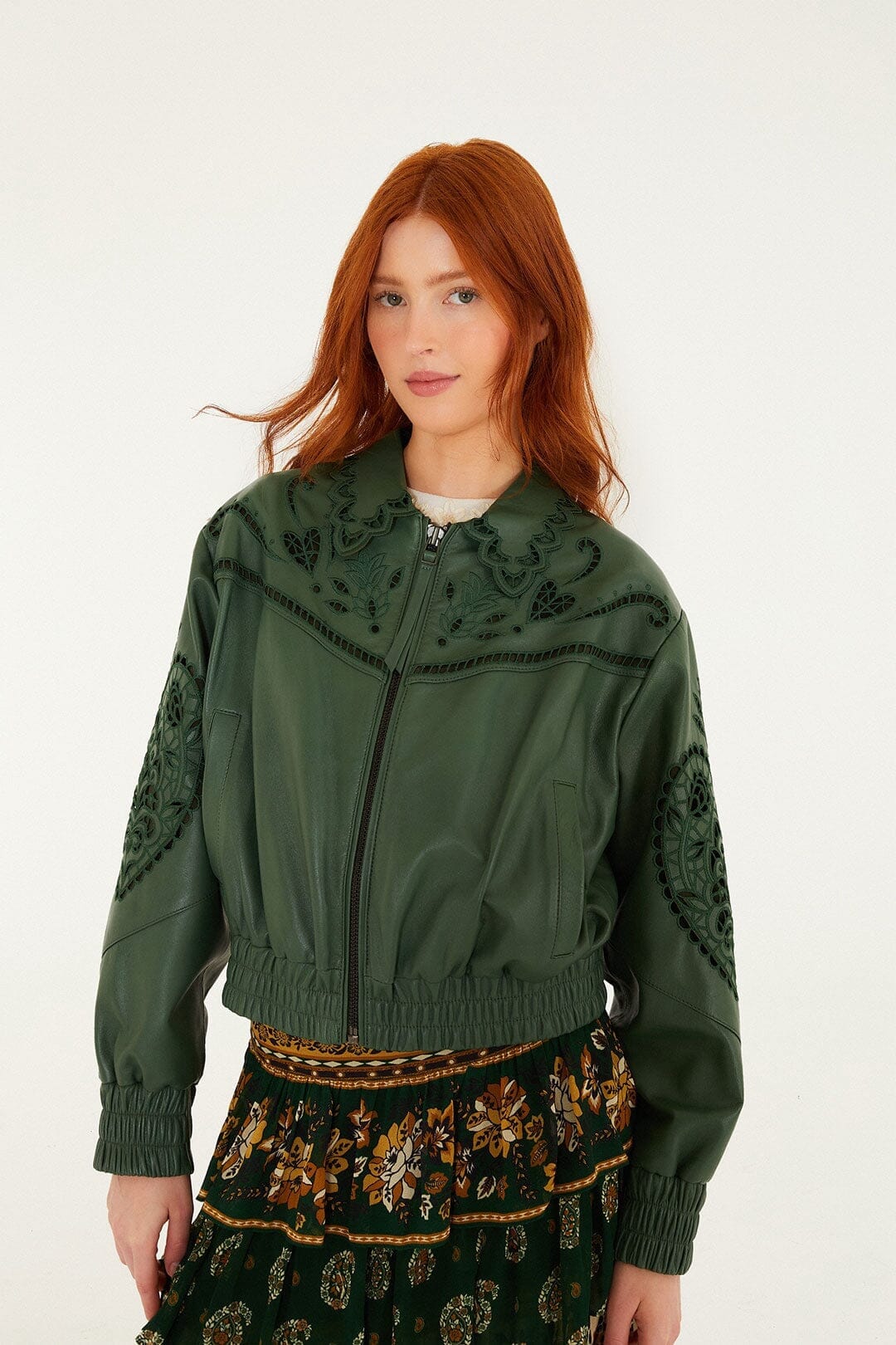 Green Richelieu Heart Leather Jacket | FARM Rio