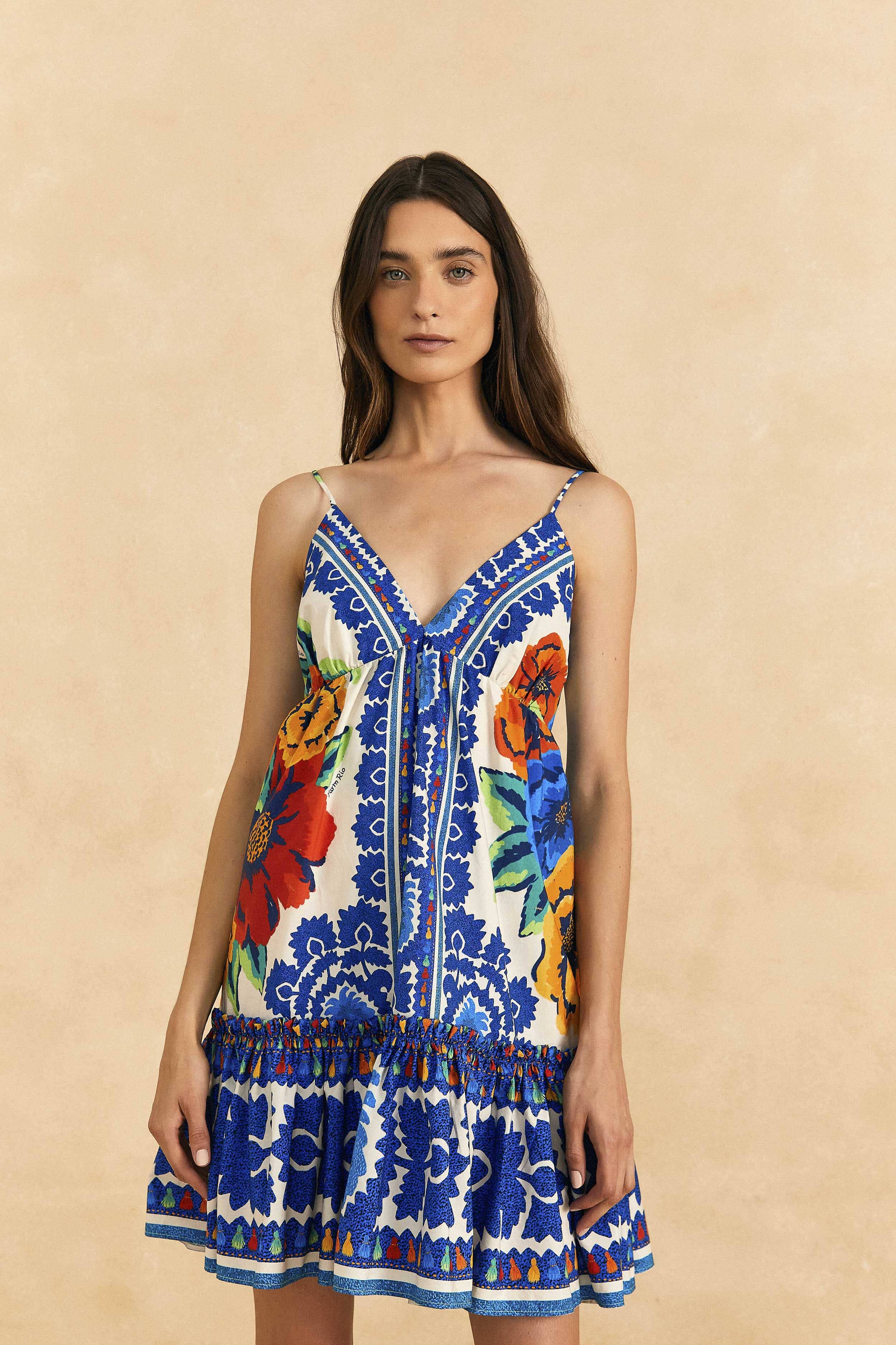 Off-White Flower Tapestry Organic Cotton Mini Dress – FARM Rio